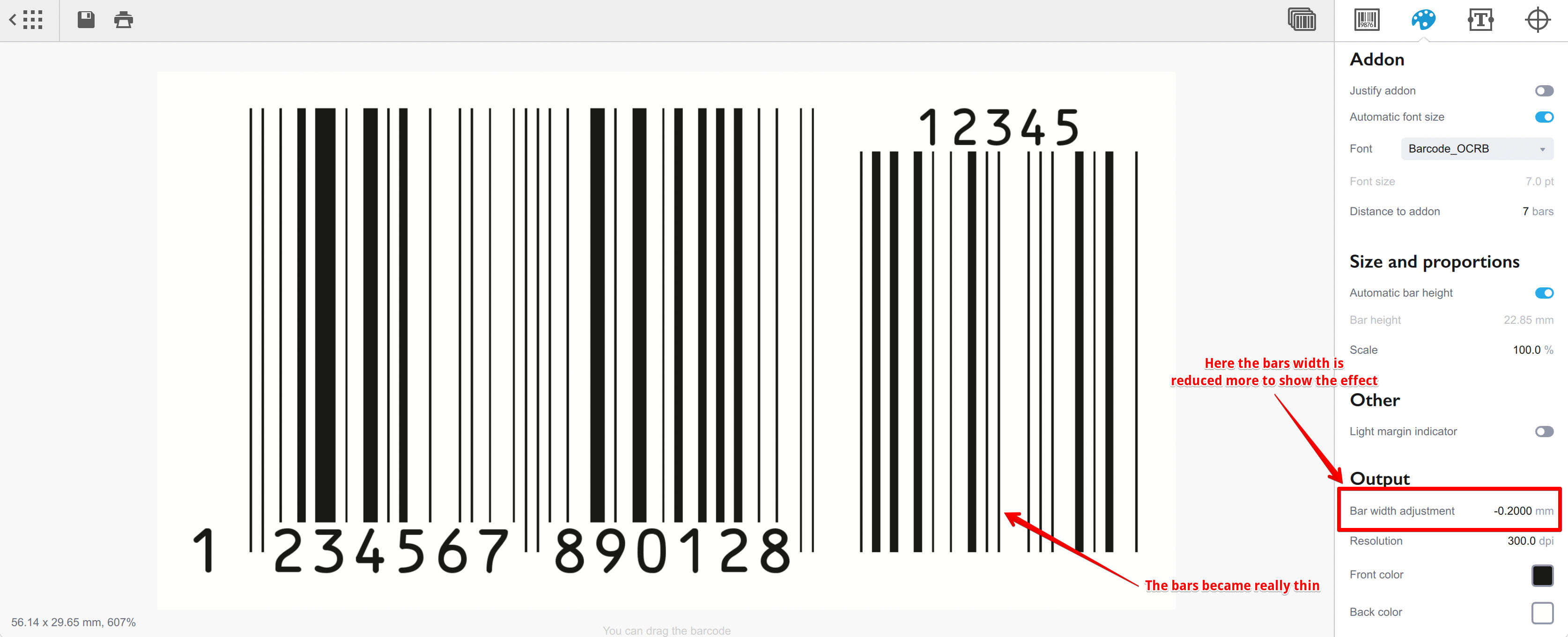 Bar Width Reduction in Barcode
