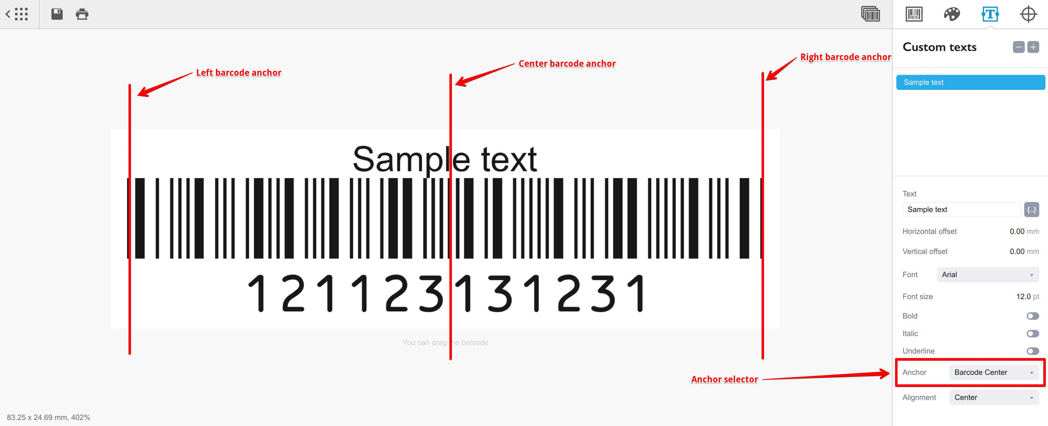 Adding Custom Texts to Barcodes