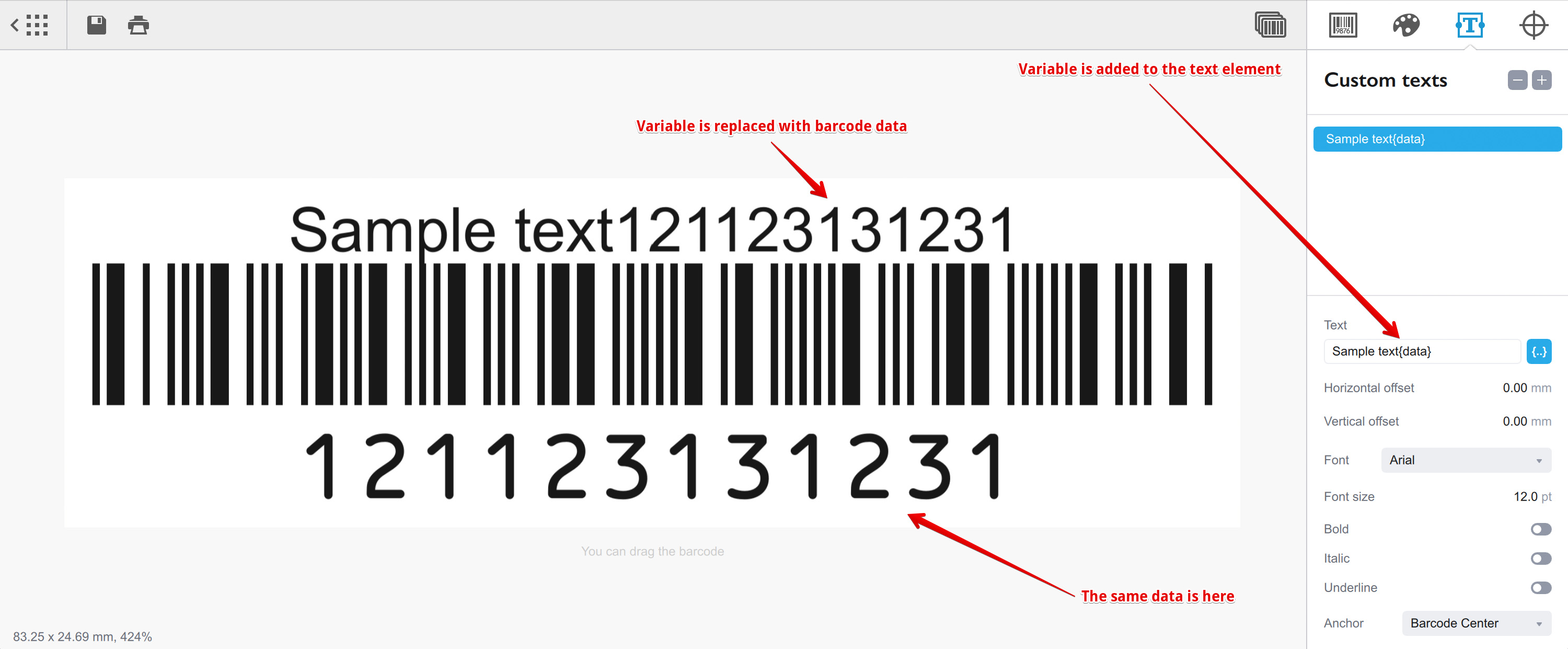 Adding Custom Texts to Barcodes