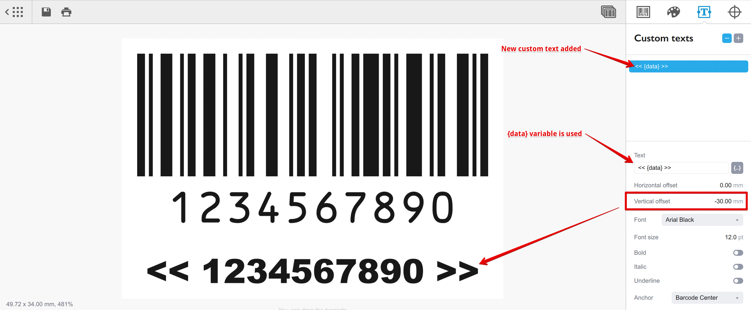 Adding Custom Texts to Barcodes