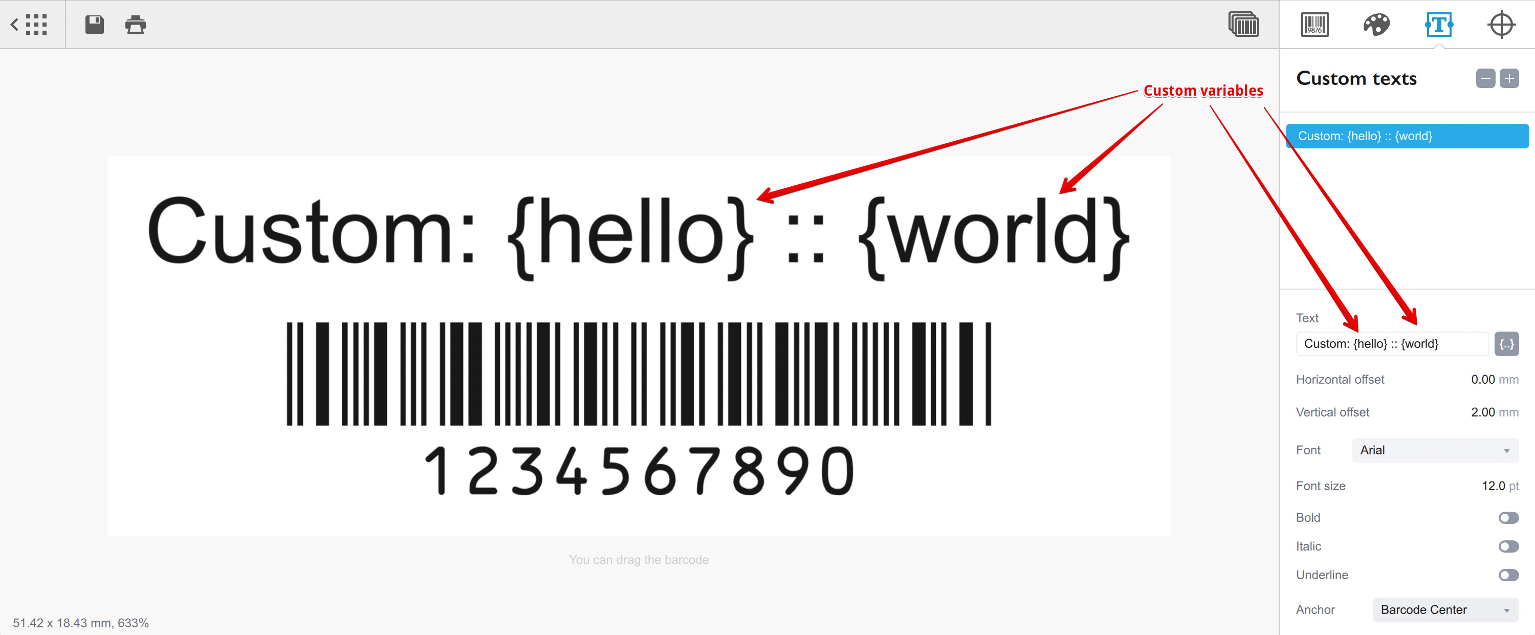 Adding Custom Texts to Barcodes