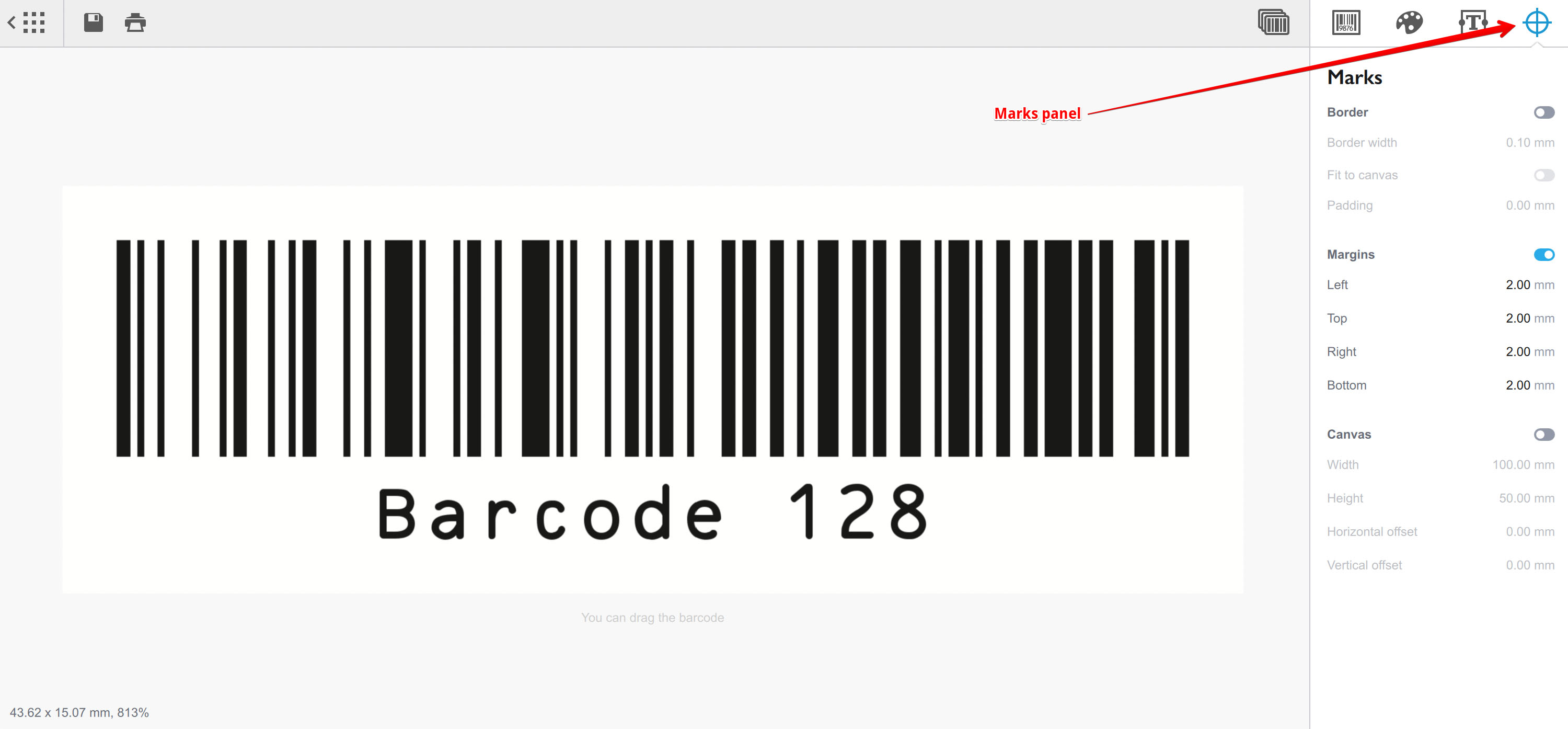 Marks Panel in Barcode Generator
