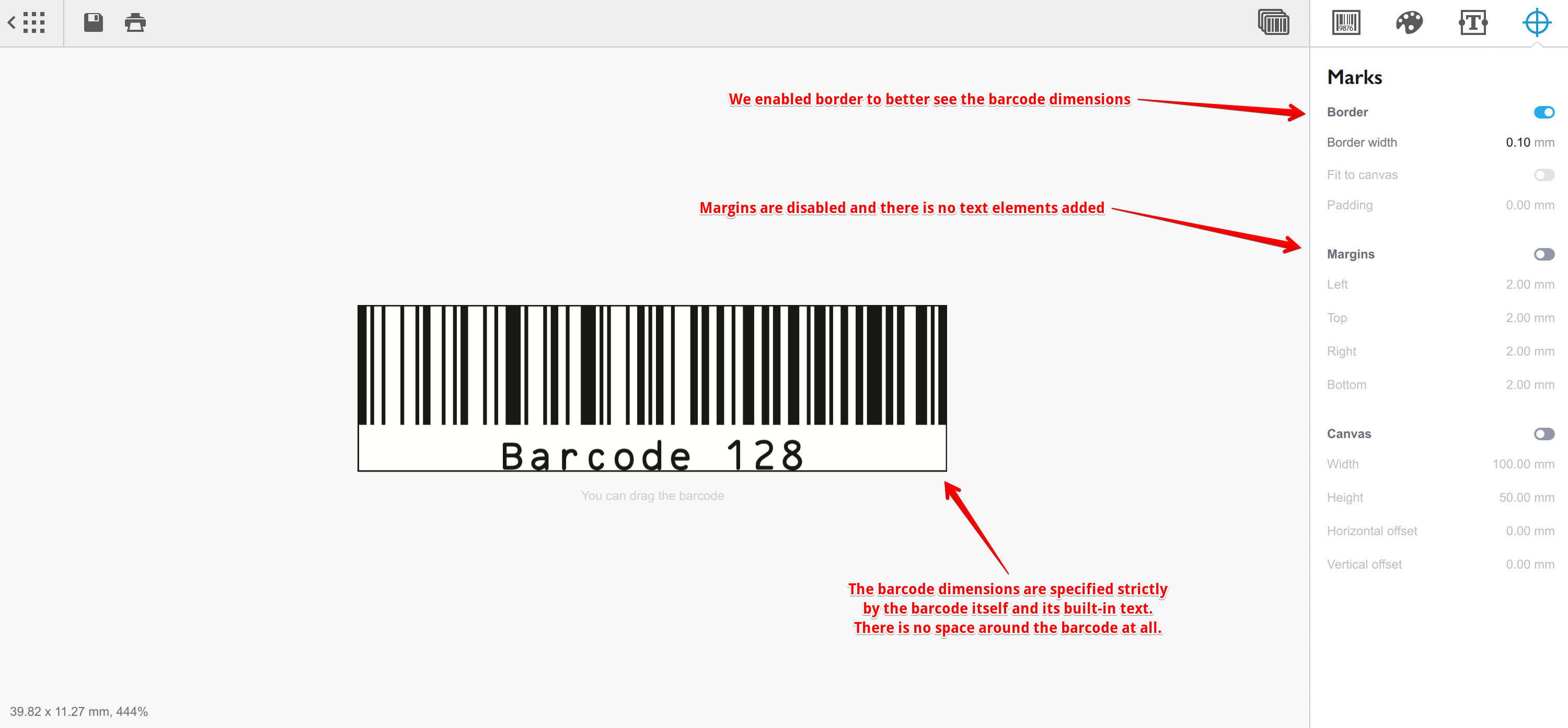 Marks Panel in Barcode Generator