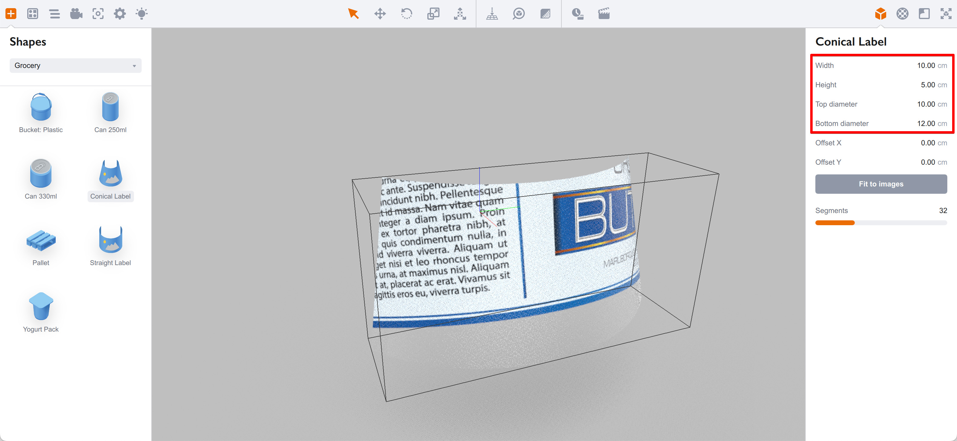 Making Conical Labels in Boxshot