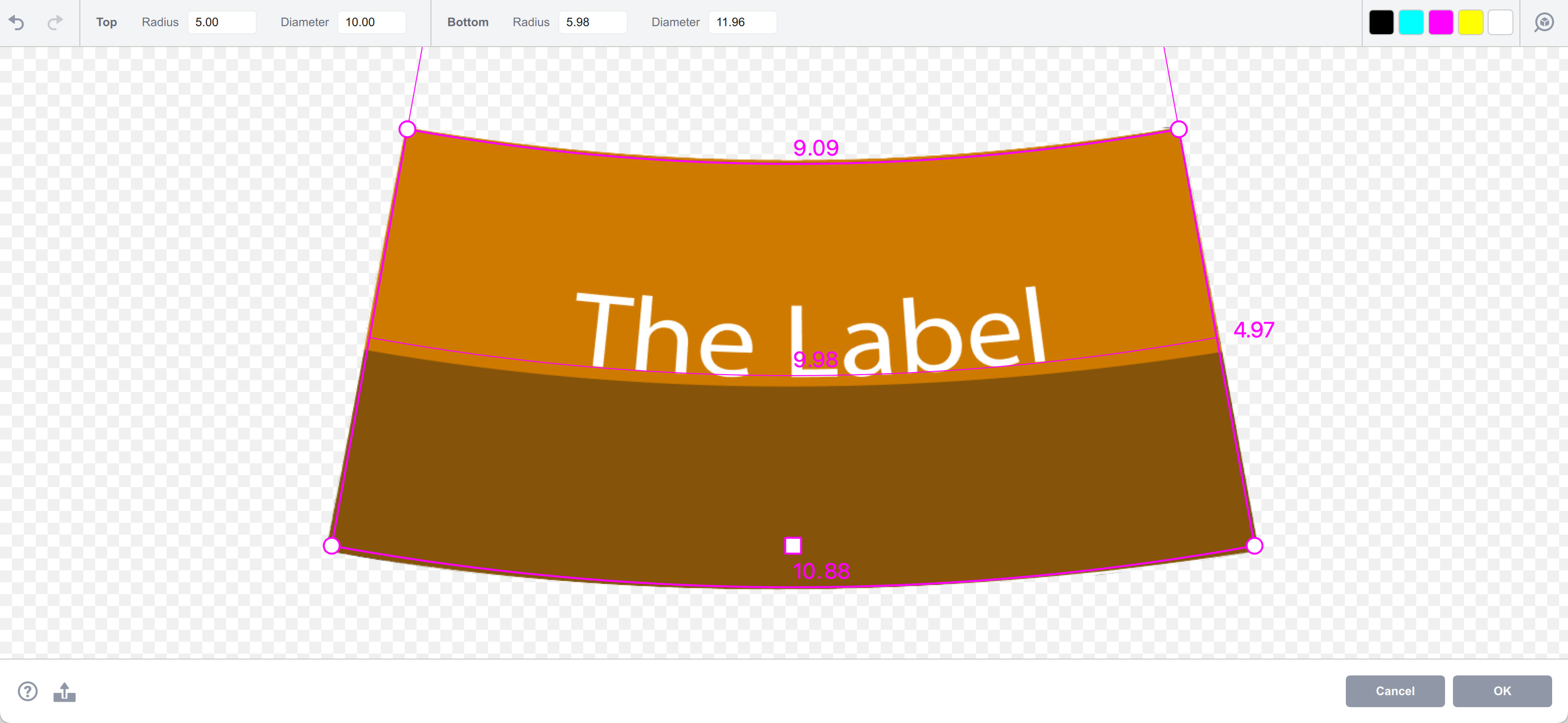 Making Conical Labels in Boxshot