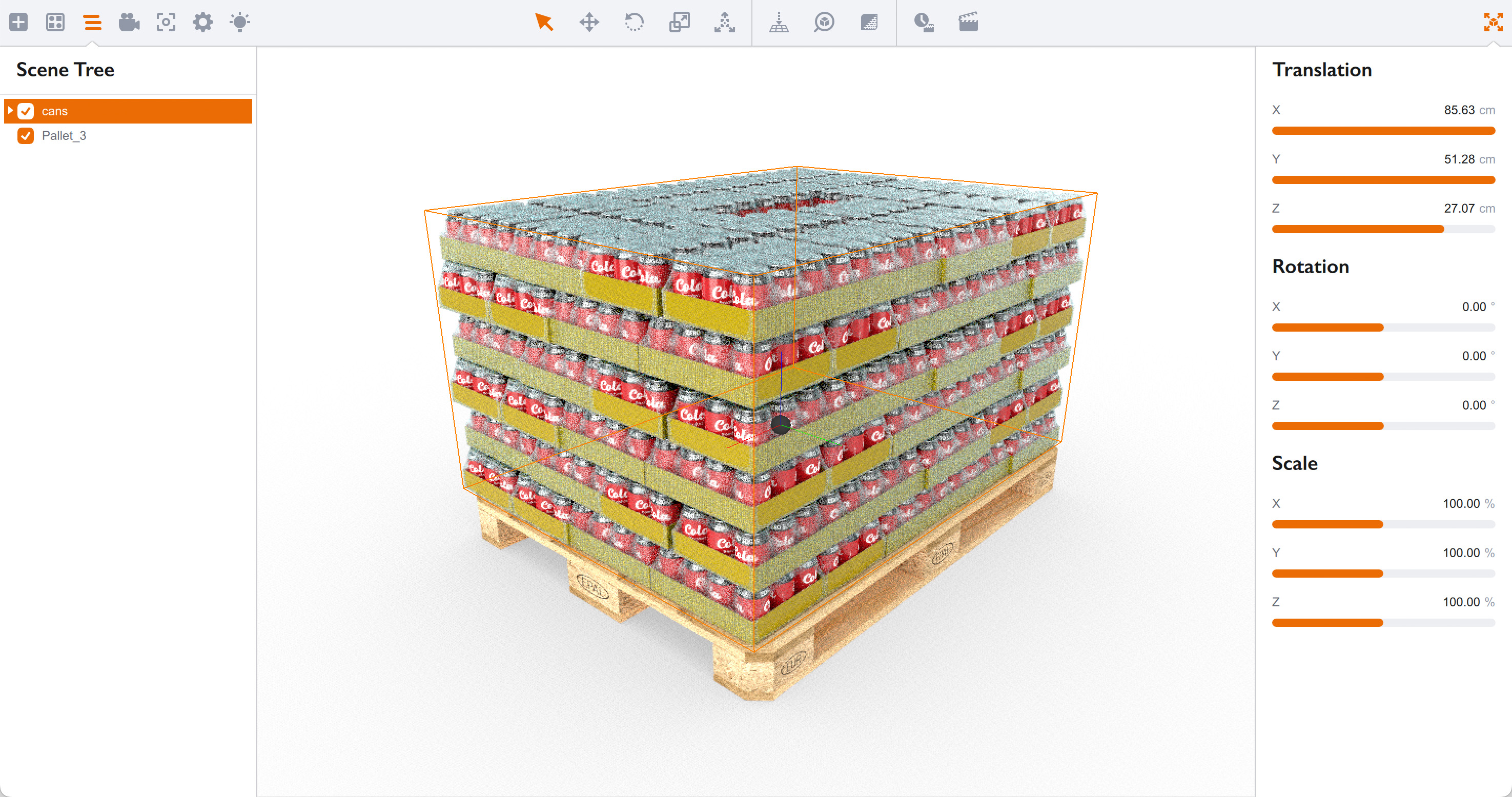 Mockup of Pallet of Cans in Boxshot