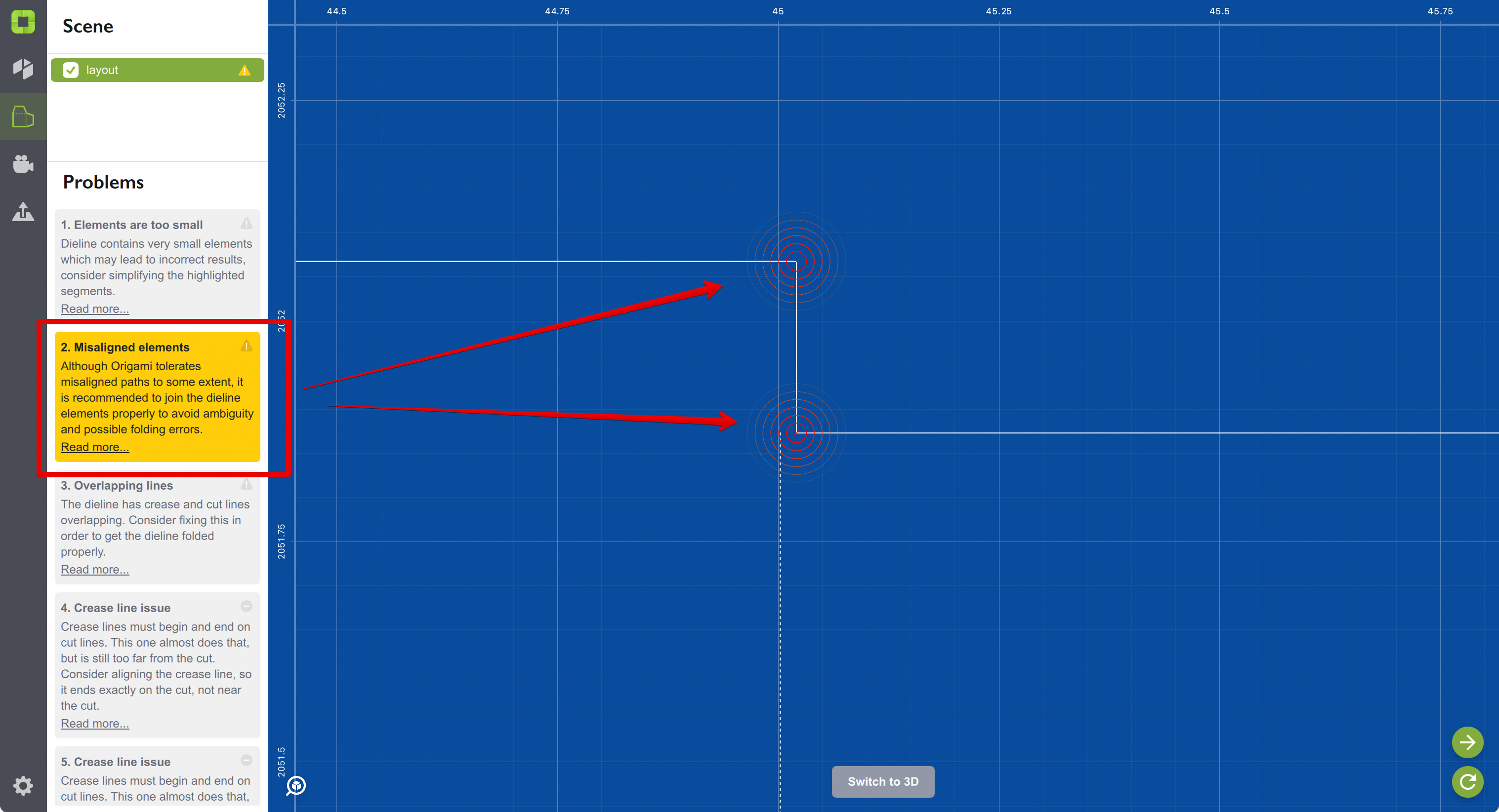 Misaligned elements error in Origami